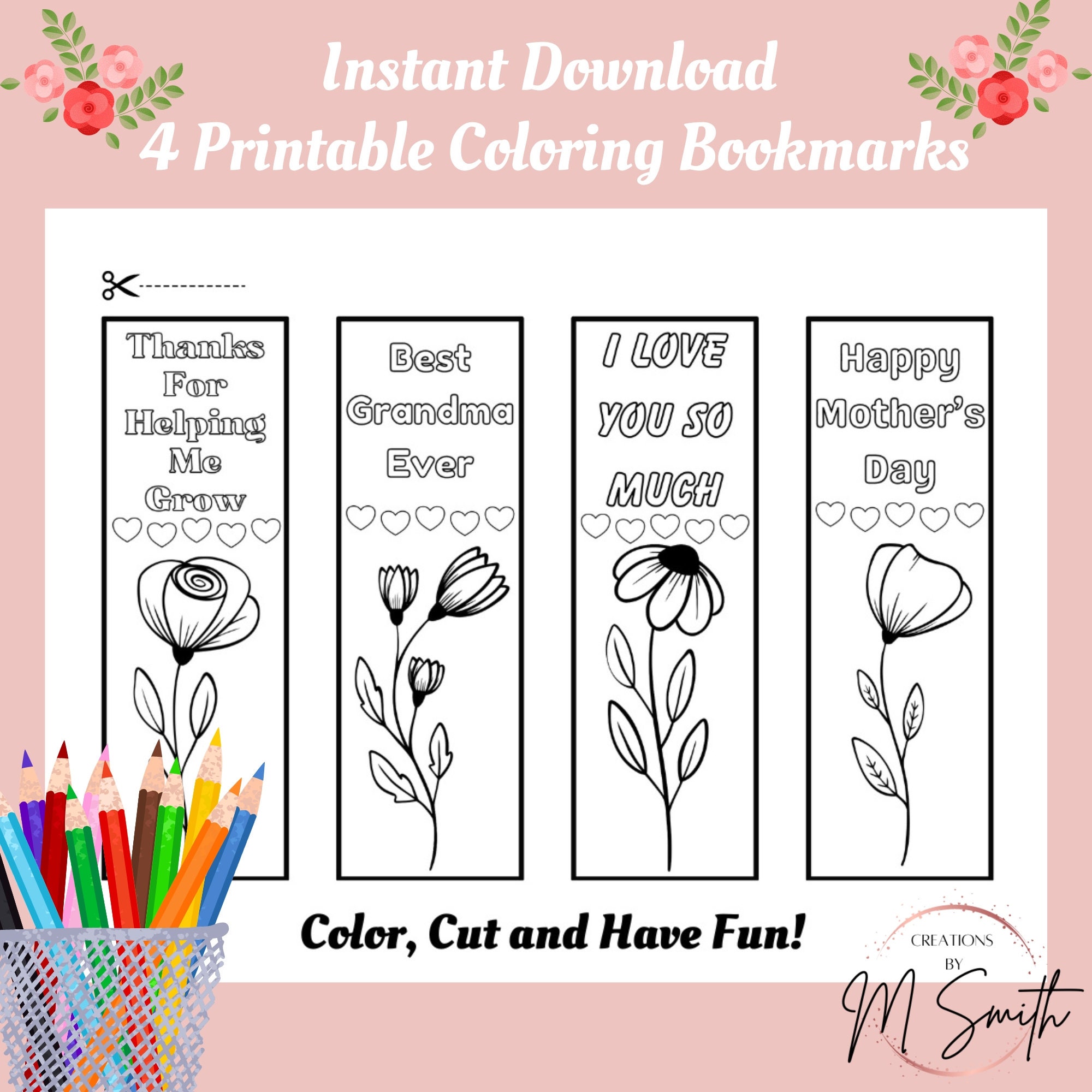 Mothers Day Bookmarks, Coloring Bookmarks, Gifts for Grandma, Gifts for ...
