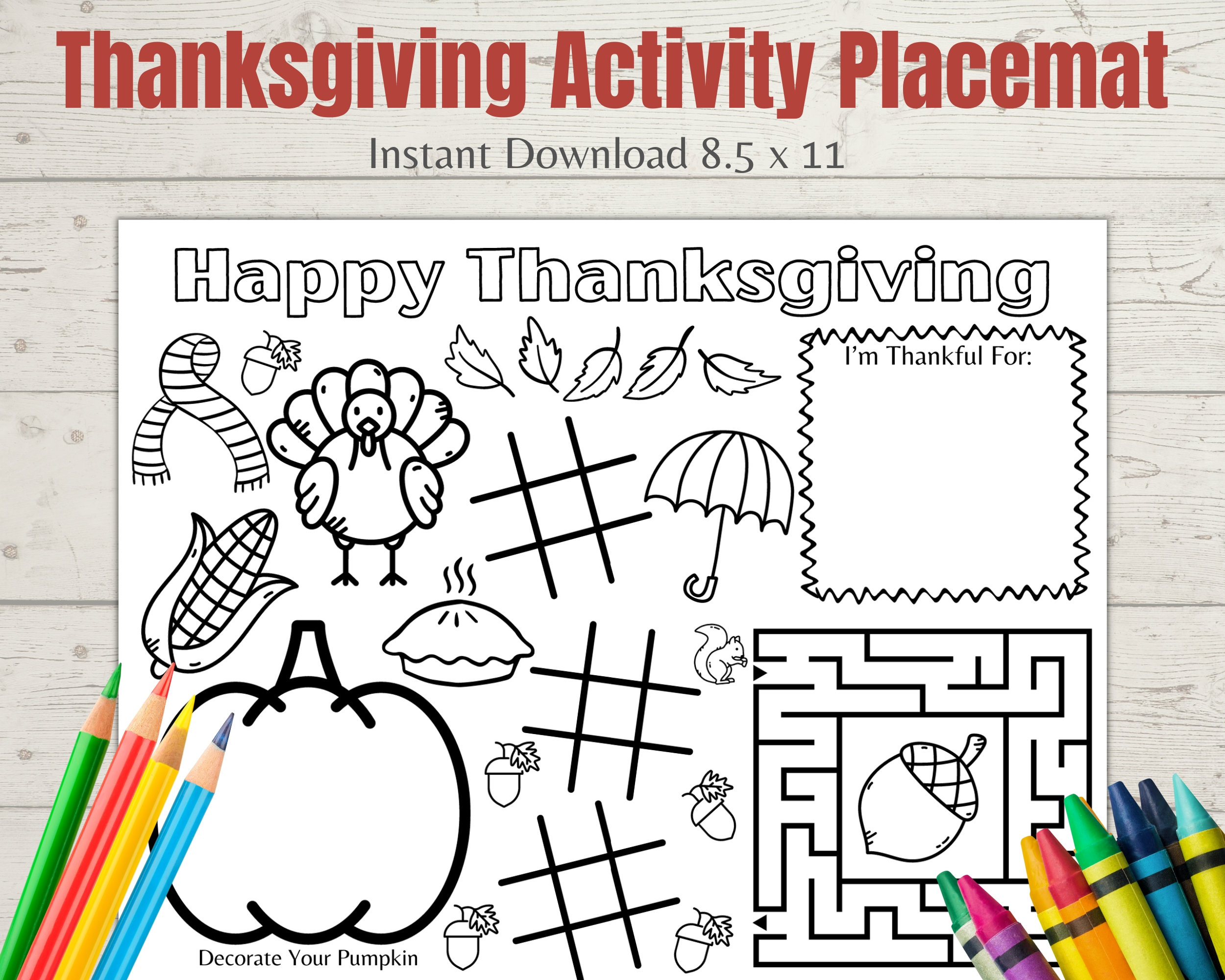 Thanksgiving Activity Placemat, Printable Activity Page, Kids Holiday ...