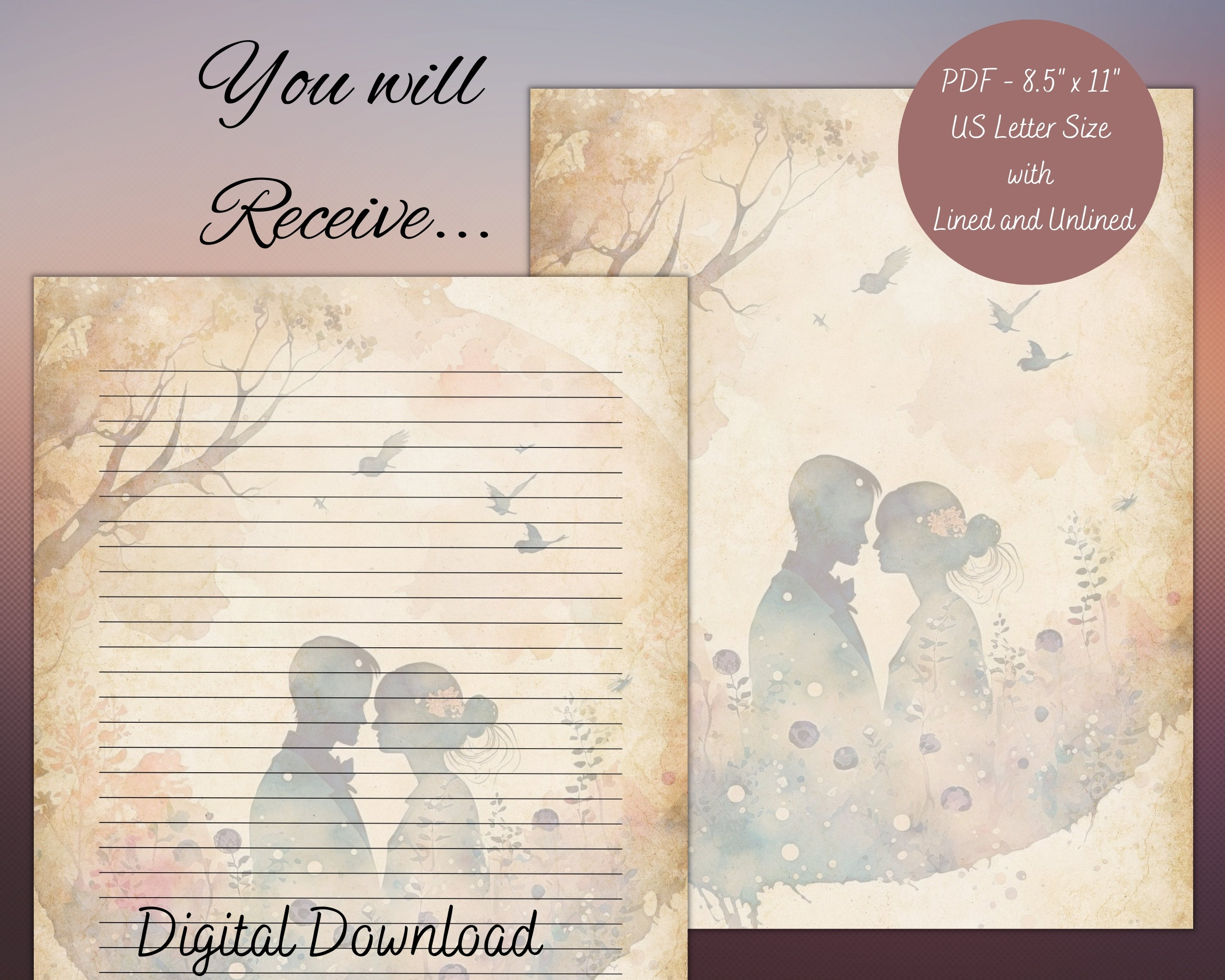 Love Themed Stationery, Printable Love Letter Template, Romantic ...