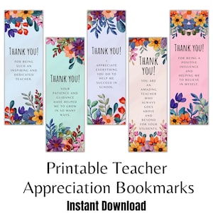 Floral Teacher Appreciation Bookmarks: Printable Thank You Gift (PDF ...