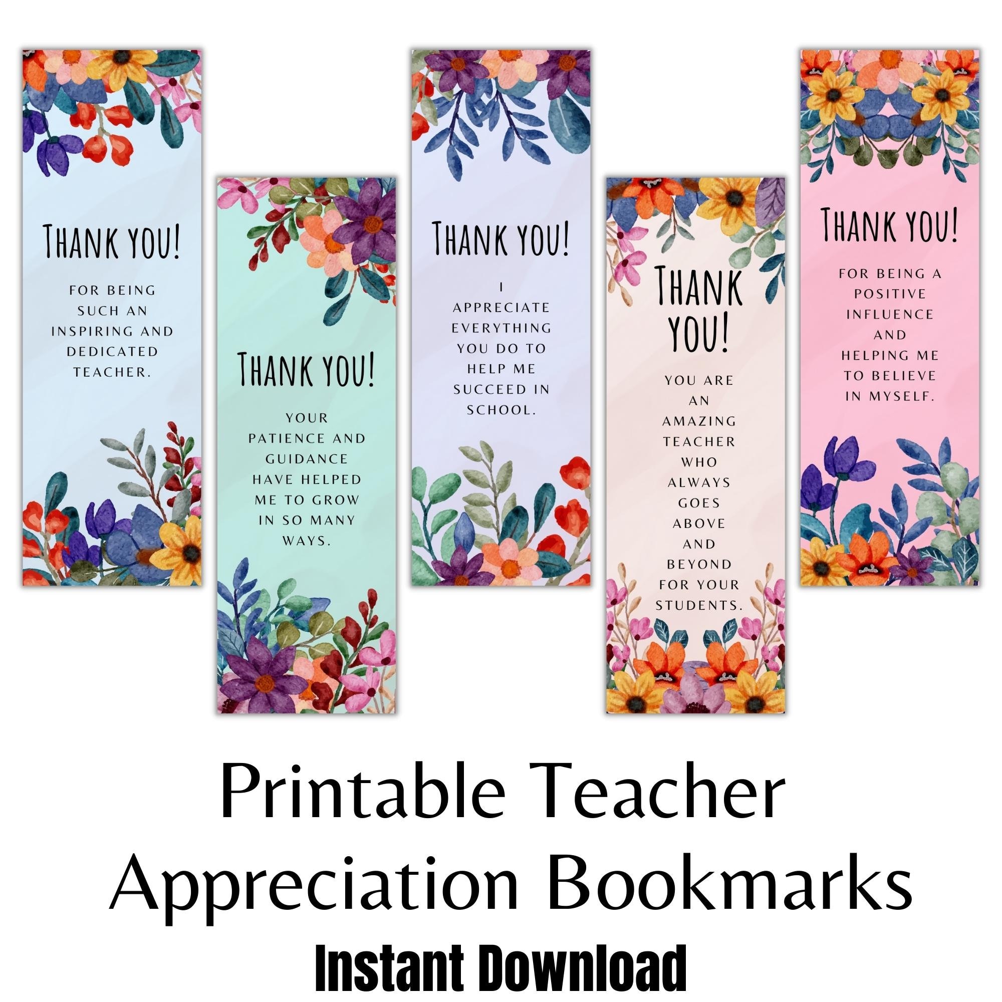 Teacher Appreciation Bookmarks, Printable Teacher Bookmarks, Thank You ...