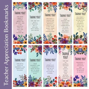 Floral Teacher Appreciation Bookmarks: Printable Thank You Gift (PDF ...