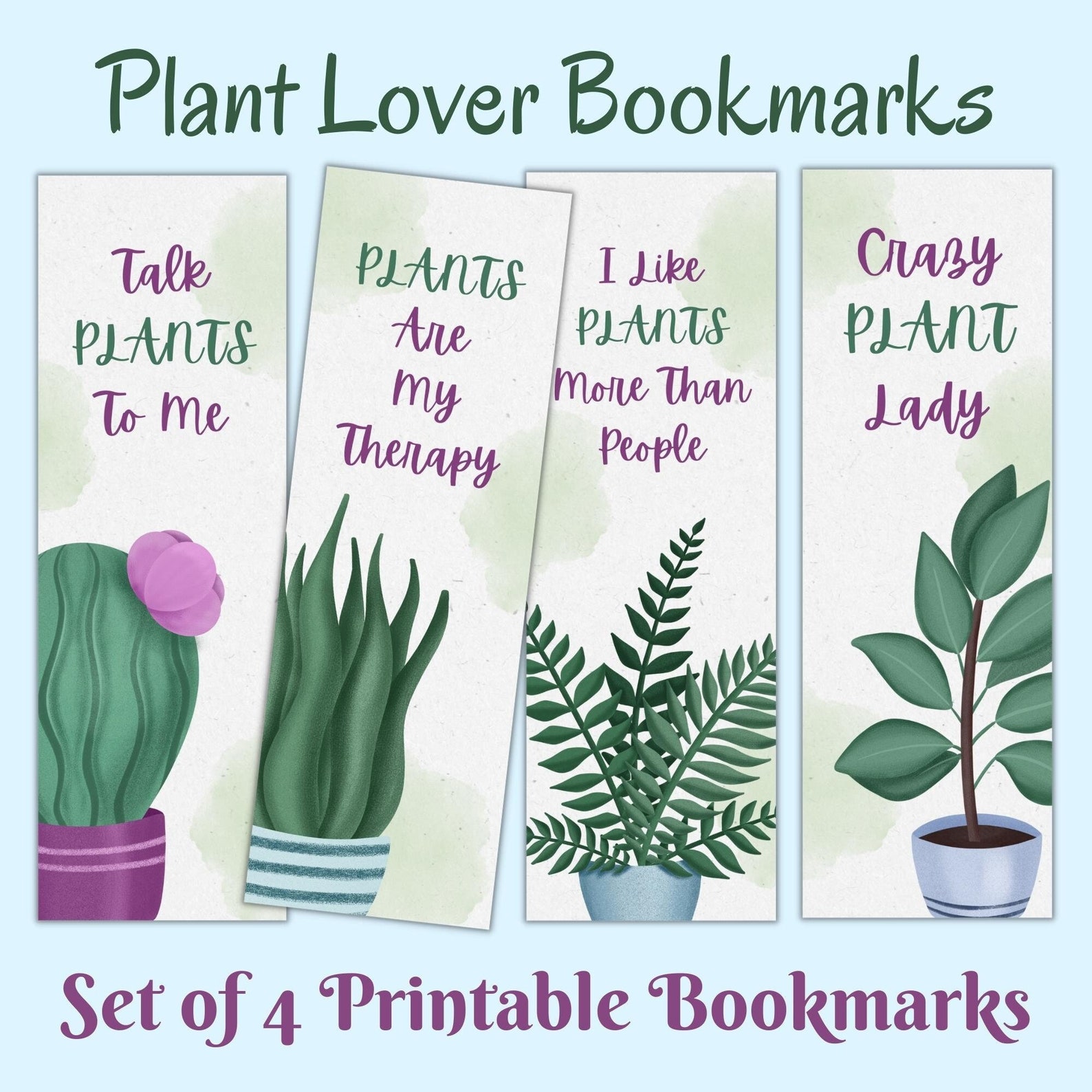 Plant Lover Bookmarks: Set of 4 Printable Designs (PDF) - Etsy