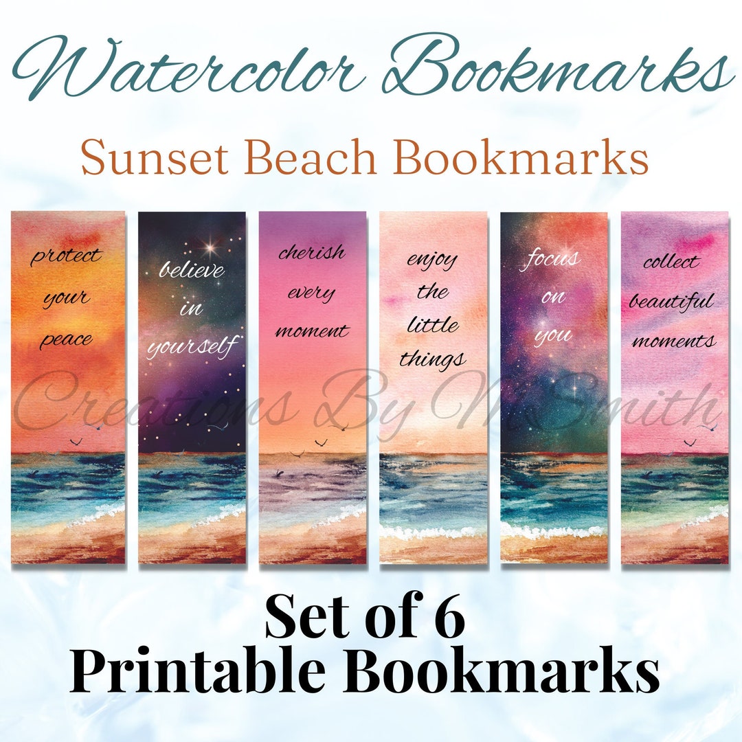 Watercolor Bookmarks, Sunset Beach Bookmarks, Printable Bookmarks ...