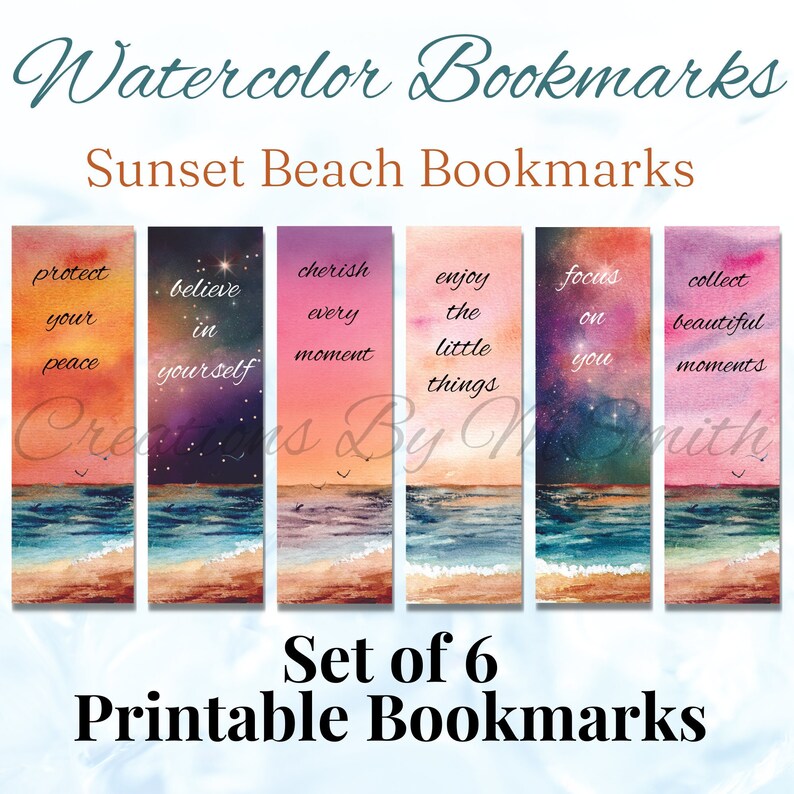 Watercolor Bookmarks Sunset Beach Printable Bookmarks - Etsy