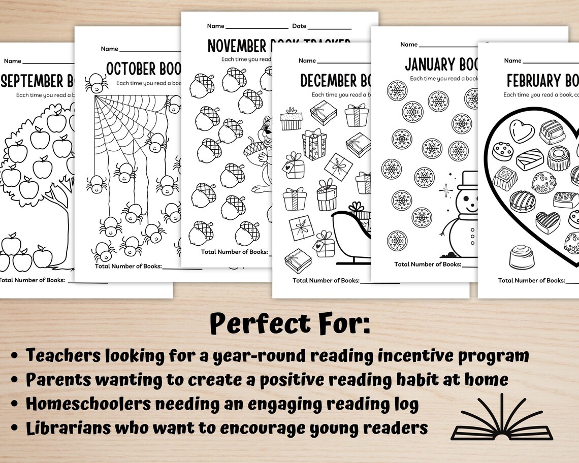 Monthly Reading Trackers for Kids, Yearlong Reading Log, Track and ...