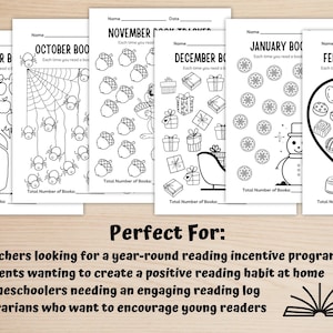 Monthly Reading Trackers for Kids, Yearlong Reading Log, Track and ...