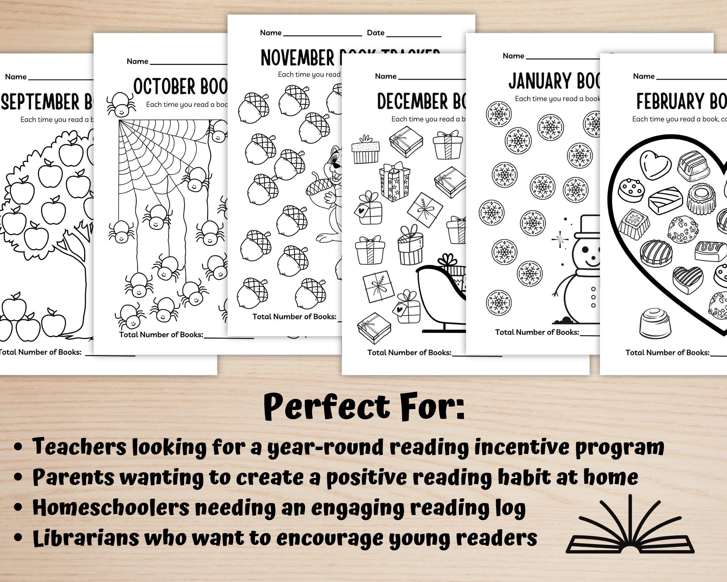 Monthly Reading Trackers for Kids, Yearlong Reading Log, Track and ...