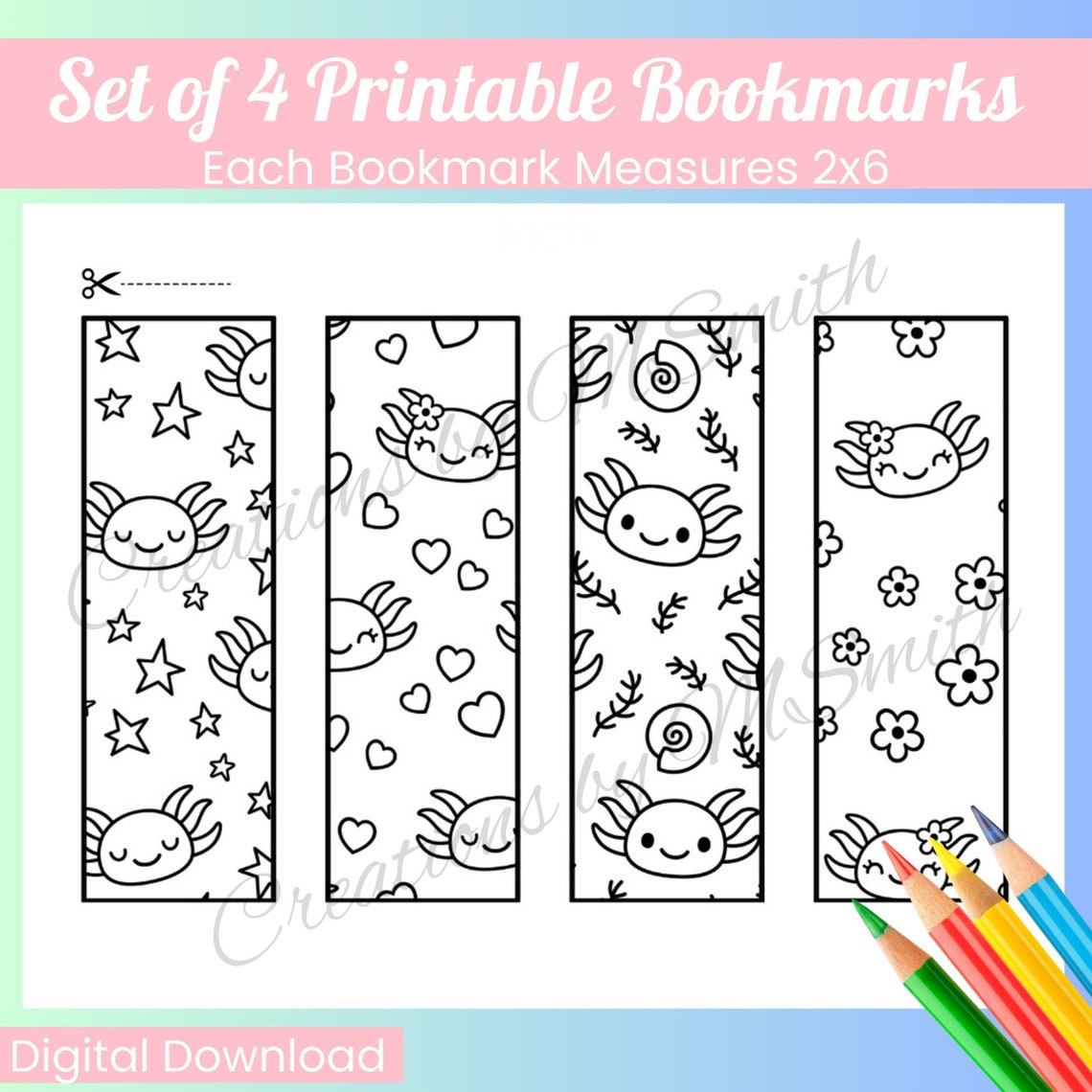 Axolotl Coloring Bookmarks: Printable Party Favors (PDF) - Etsy