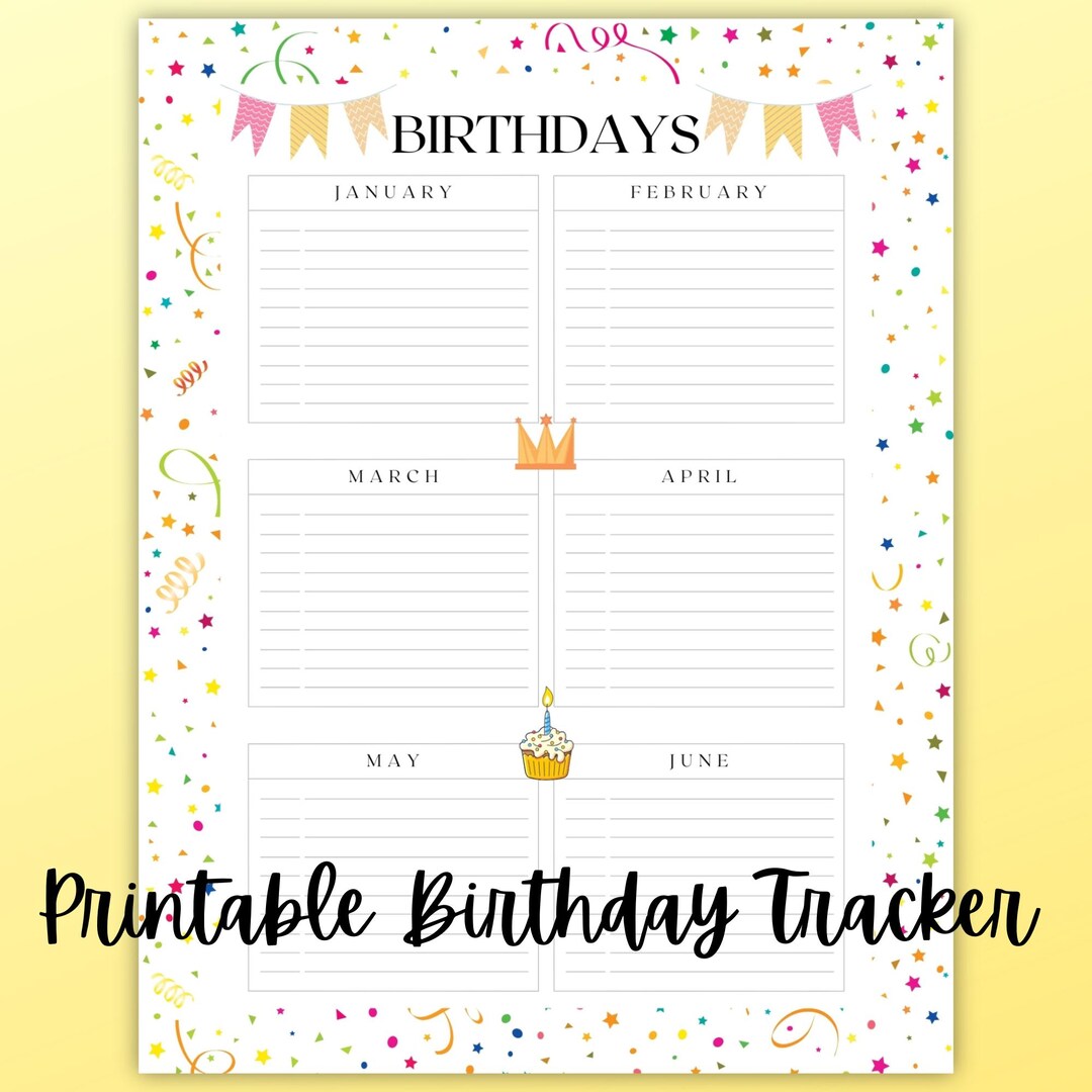 Birthday Tracker Printable, Birthday Organizer, Monthly Birthday List ...