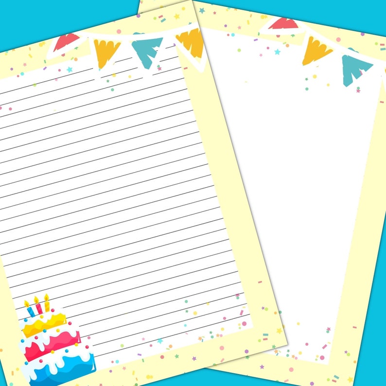 Printable Stationery, Birthday Stationery Printable, Lined and Unlined ...