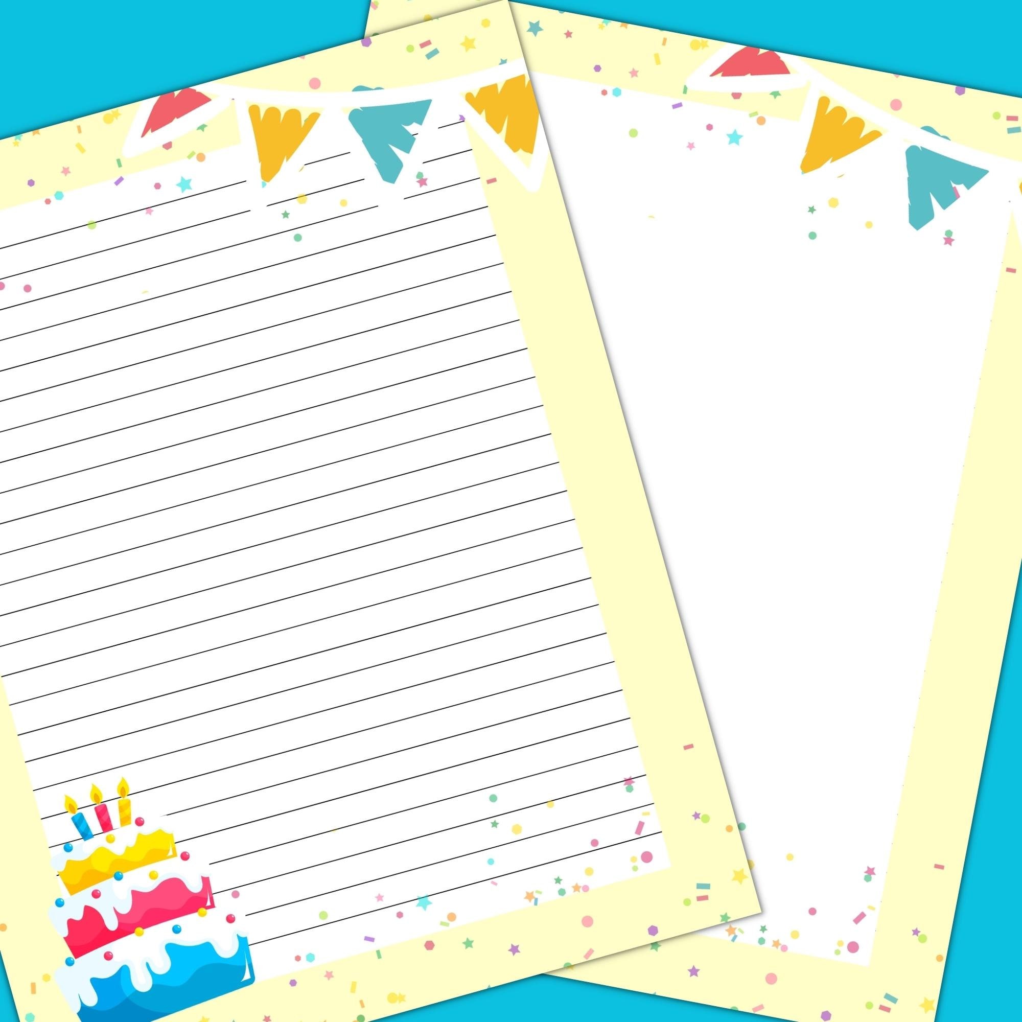 Printable Stationery, Birthday Stationery Printable, Lined and Unlined ...