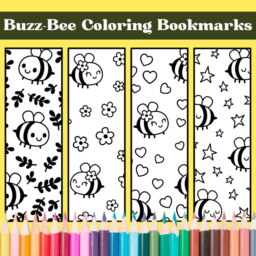 Bee Coloring Bookmarks, Printable Bee Themed Bookmarks, Bee Theme Party ...