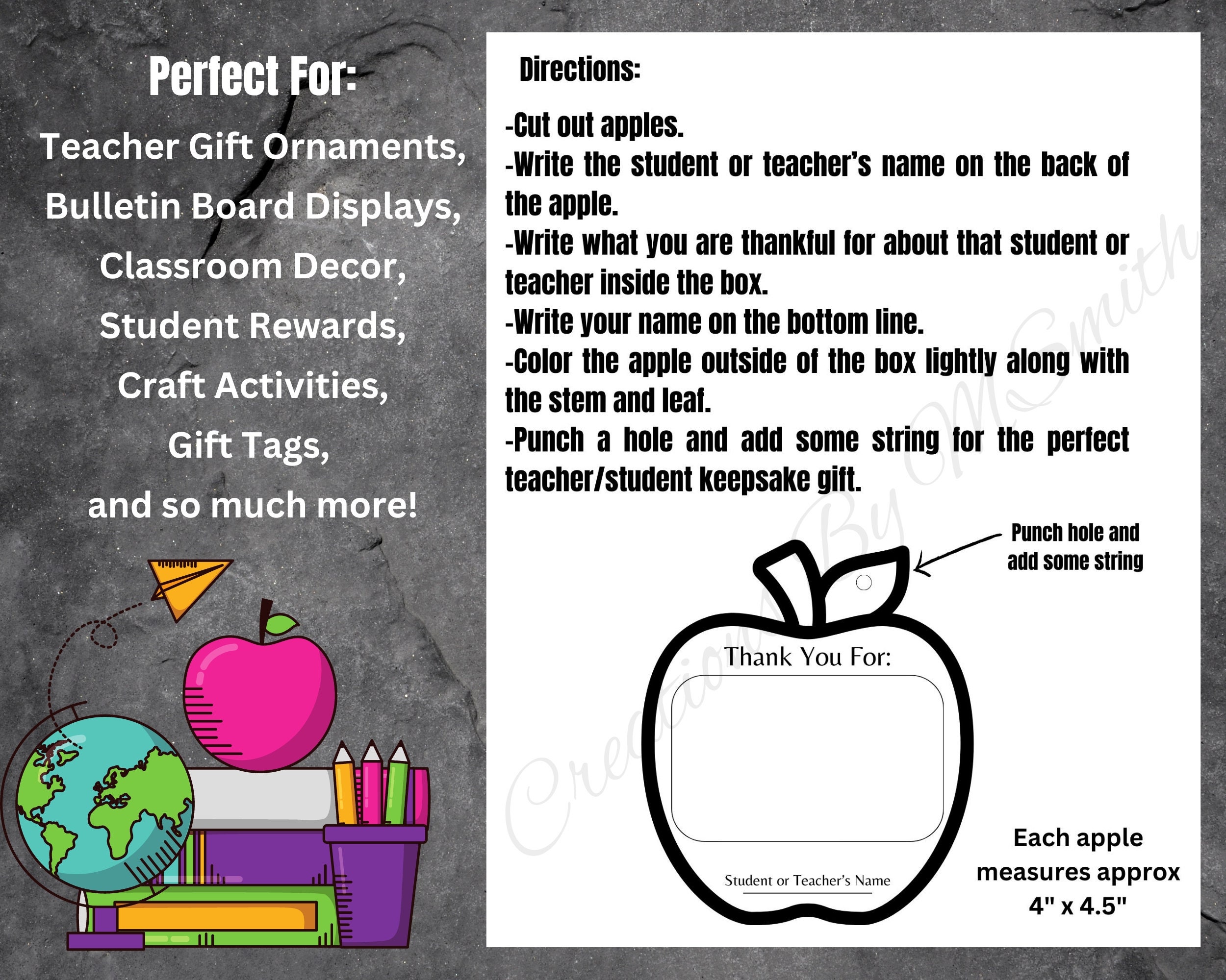 Teacher Appreciation Apple Ornaments: Printable Student Gift (digital ...
