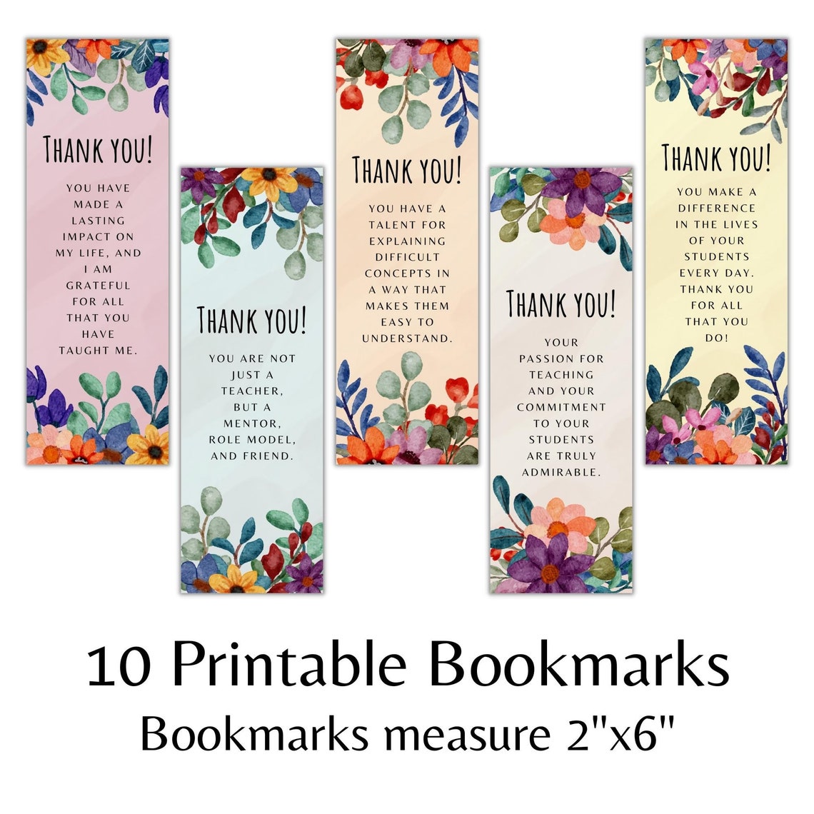 Floral Teacher Appreciation Bookmarks: Printable Thank You Gift (PDF ...