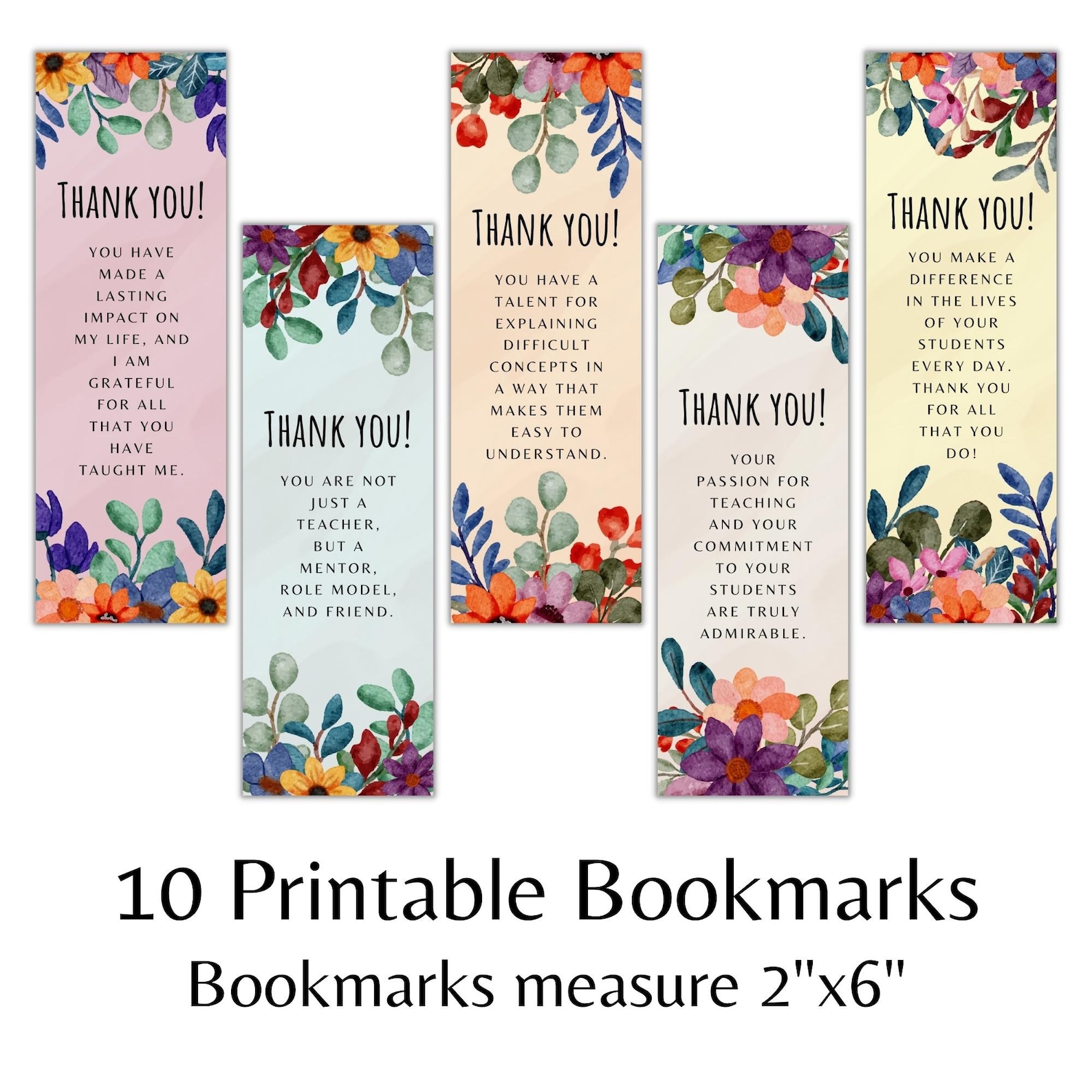 Floral Teacher Appreciation Bookmarks: Printable Thank You Gift (PDF ...