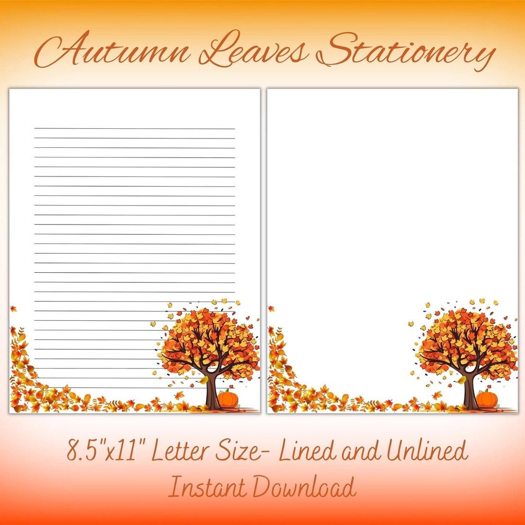 Fall Leaves Stationery, Printable Autumn Stationery Paper, Printable ...