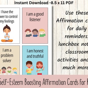 Affirmation Cards for Kids Printable, Self Esteem Boosting, Positive ...
