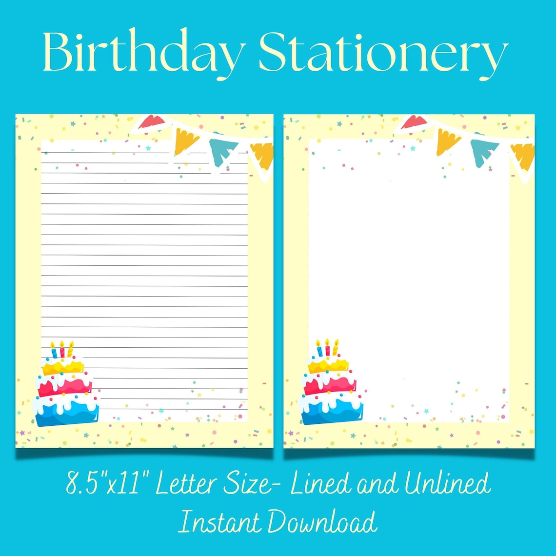 Printable Stationery, Birthday Stationery Printable, Lined and Unlined ...