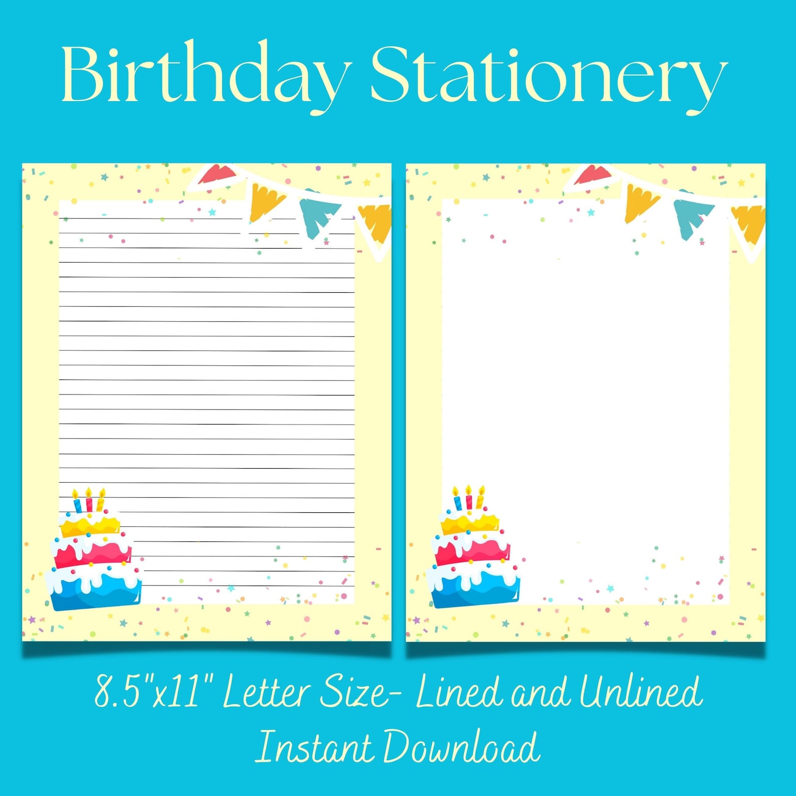 Printable Stationery, Birthday Stationery Printable, Lined and Unlined ...