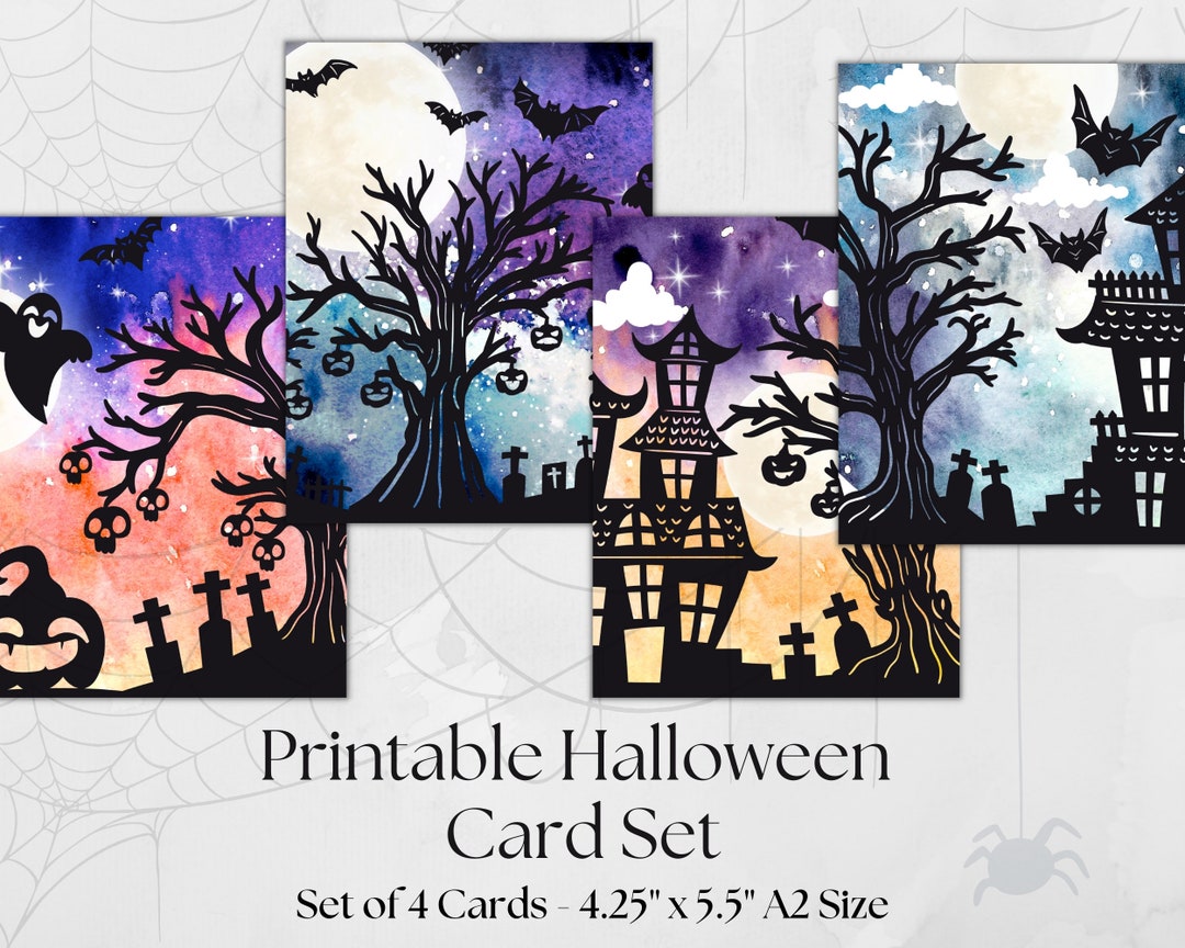 Halloween Card Set, Printable Halloween Cards Set, Halloween Gift Cards ...