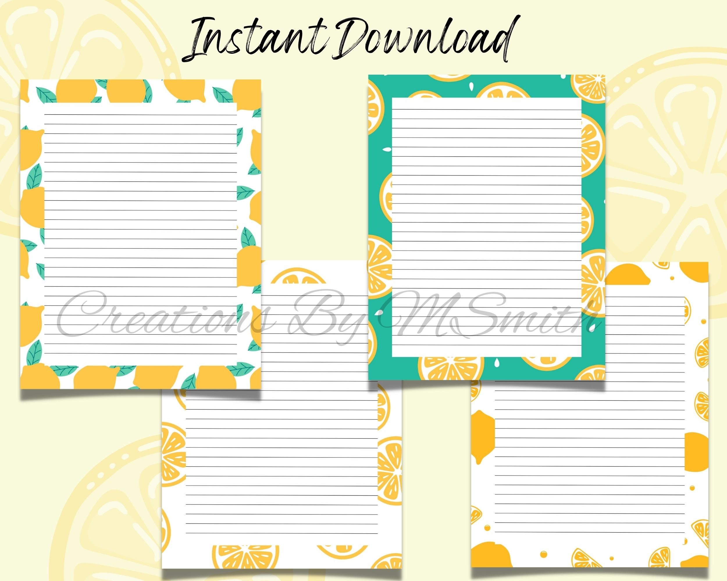 Lemon Themed Stationery Set, Printable Writing Paper, Lemon Border ...