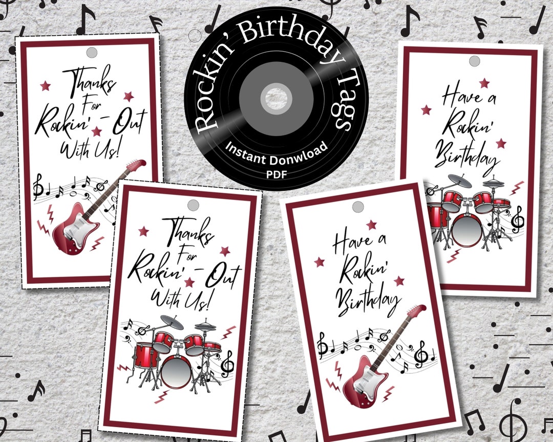 Rockin' Birthday Gift Tags, Rock and Roll Party Party Favors, Music ...