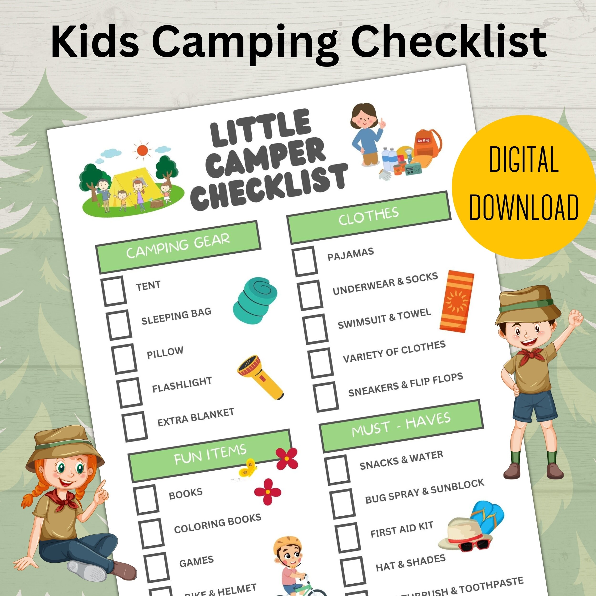 Camping Checklist for Kids, Little Camper Checklist, Camping Checklist ...