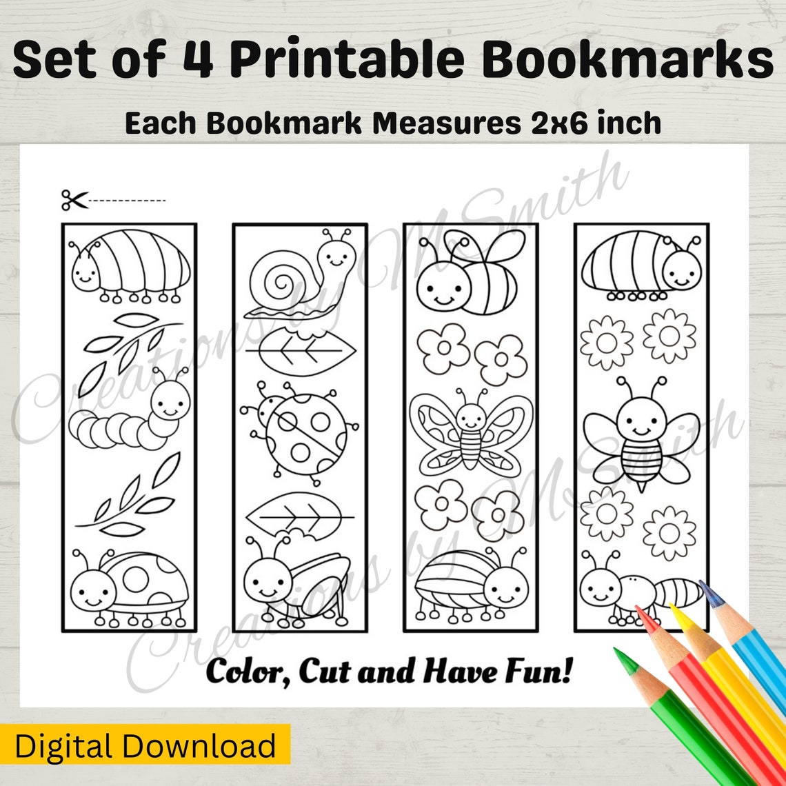 Bugs and Insects Coloring Bookmarks for Kids, Reading Rewards, Bugs and ...