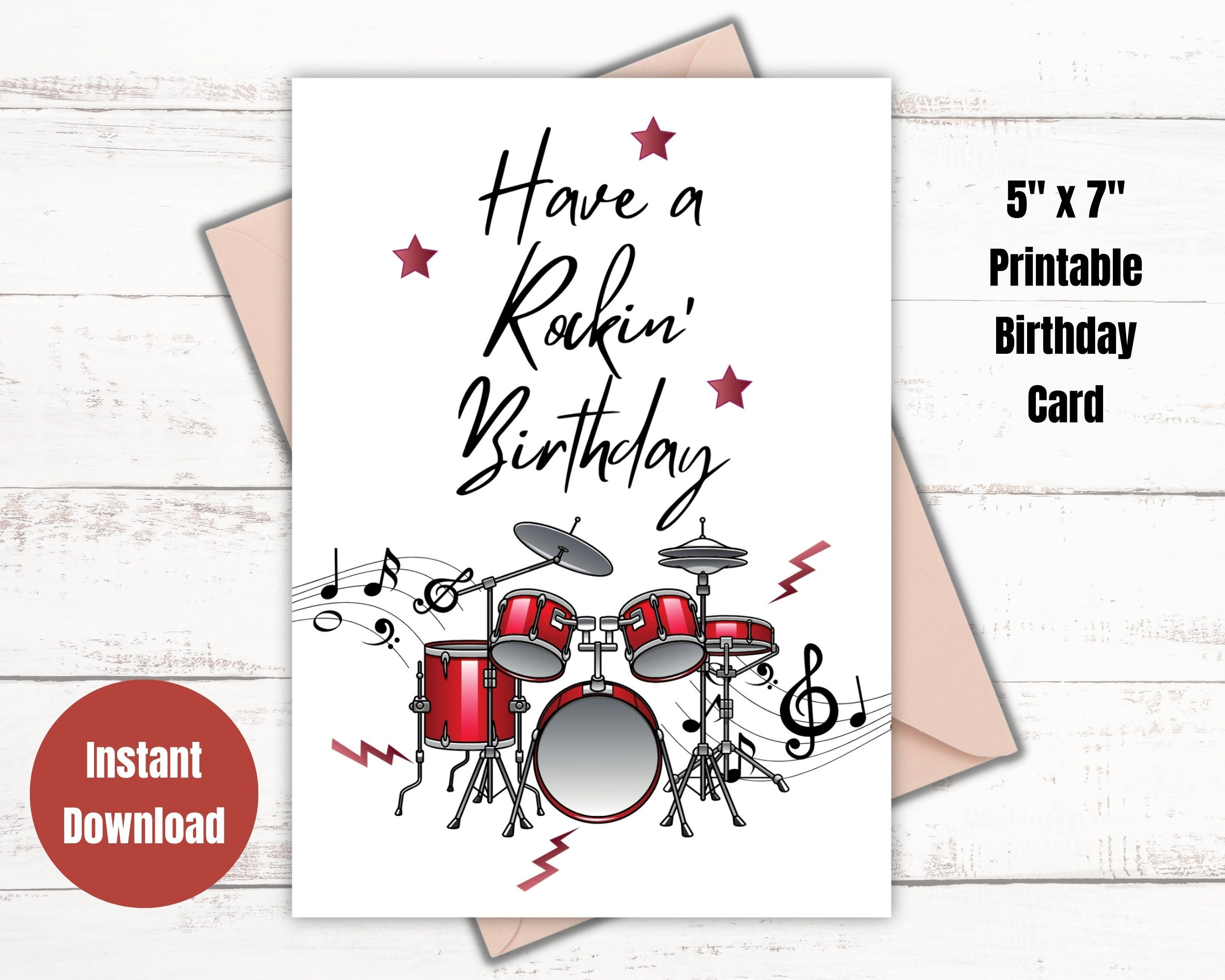 Rockin' Birthday Card, Music-themed Birthday, Drummer Birthday Greeting ...