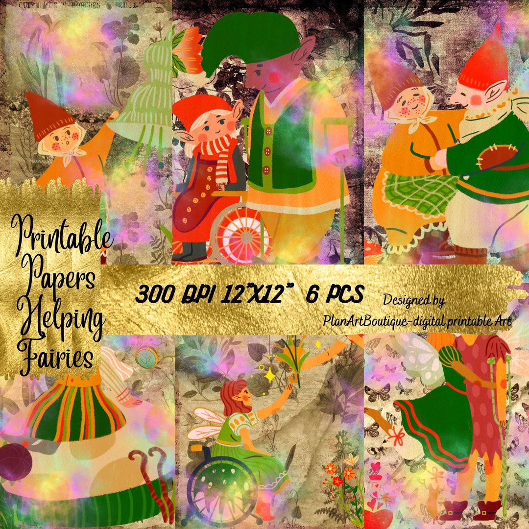 Printable Digital Paper HELPING FAIRIES 6 Large Sheets for Decoupage ...