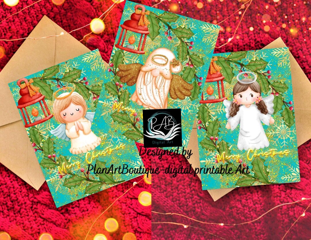 CHRISTMAS ANGELS Envelopes Christmas Greeting Cards Print/assemble ...