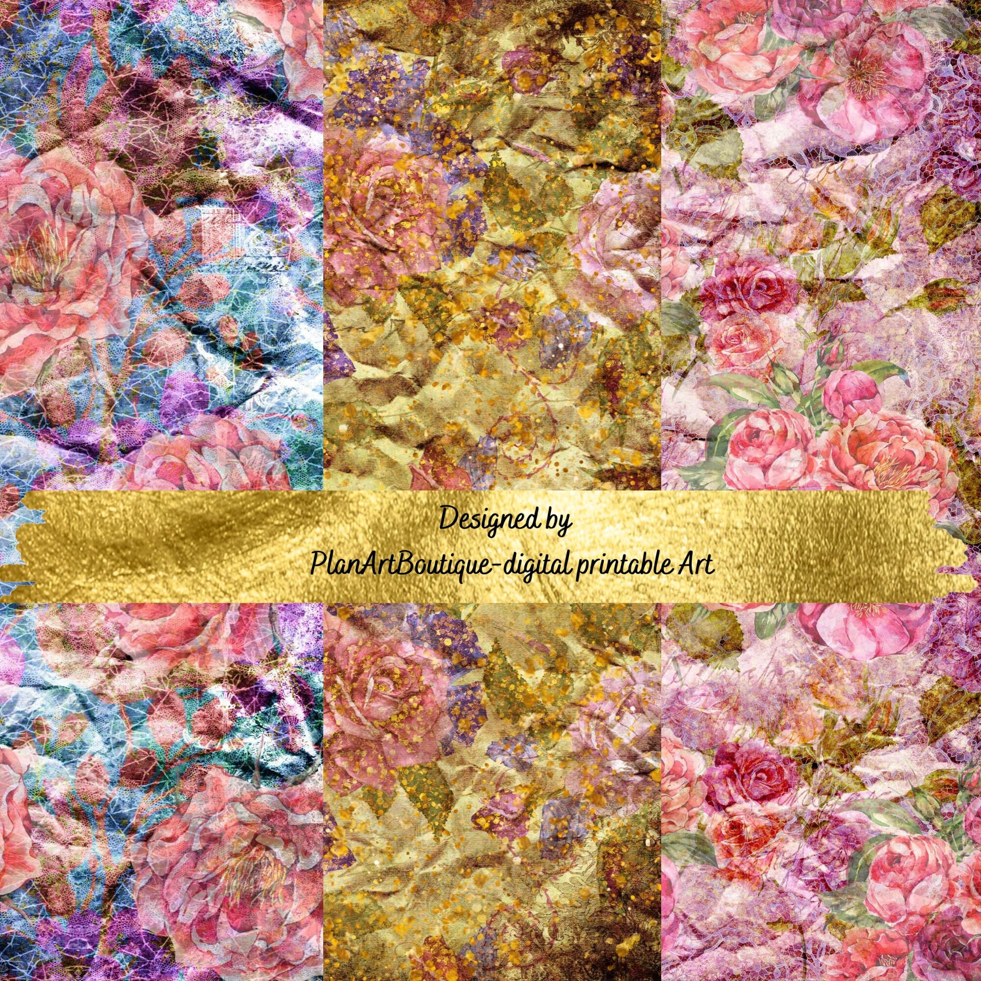 Printable Digital Paper FLORAL DREAM VINTAGE 6 Large Sheets for ...