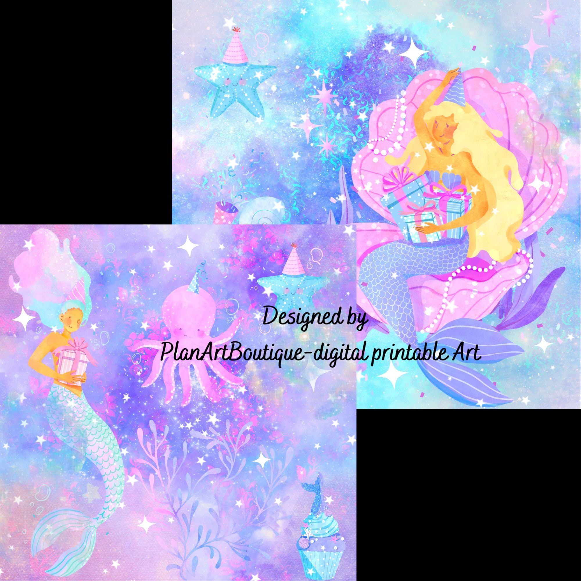 Printable Digital Paper CELEBRATING MERMAIDS 6 Large Sheets for ...