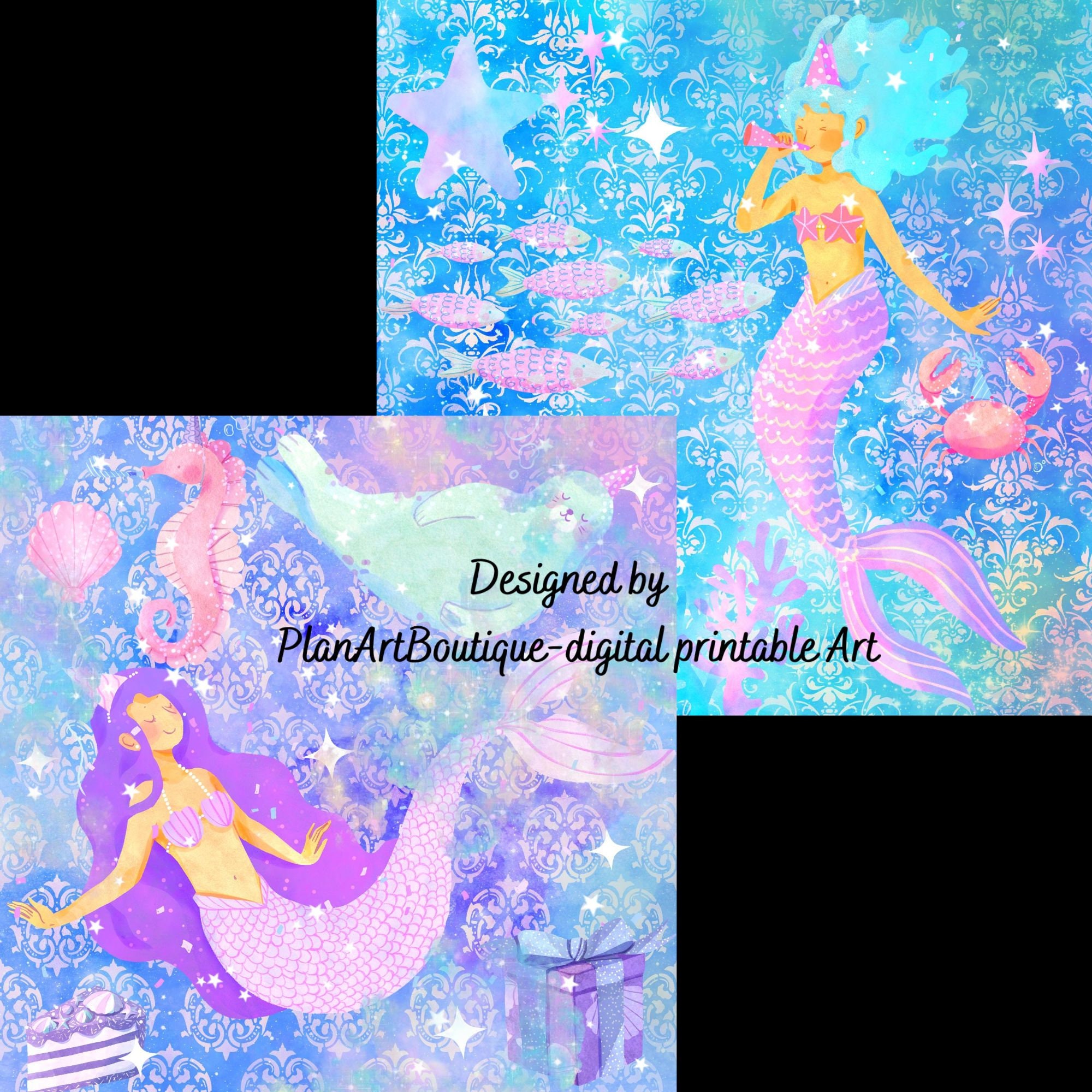Printable Digital Paper CELEBRATING MERMAIDS 6 Large Sheets for ...