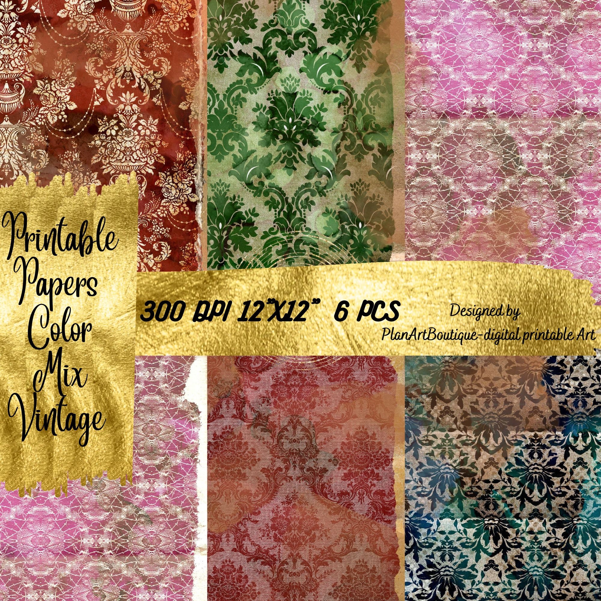 Printable Digital Paper COLOR MIX VINTAGE 6 Large Sheets for - Etsy