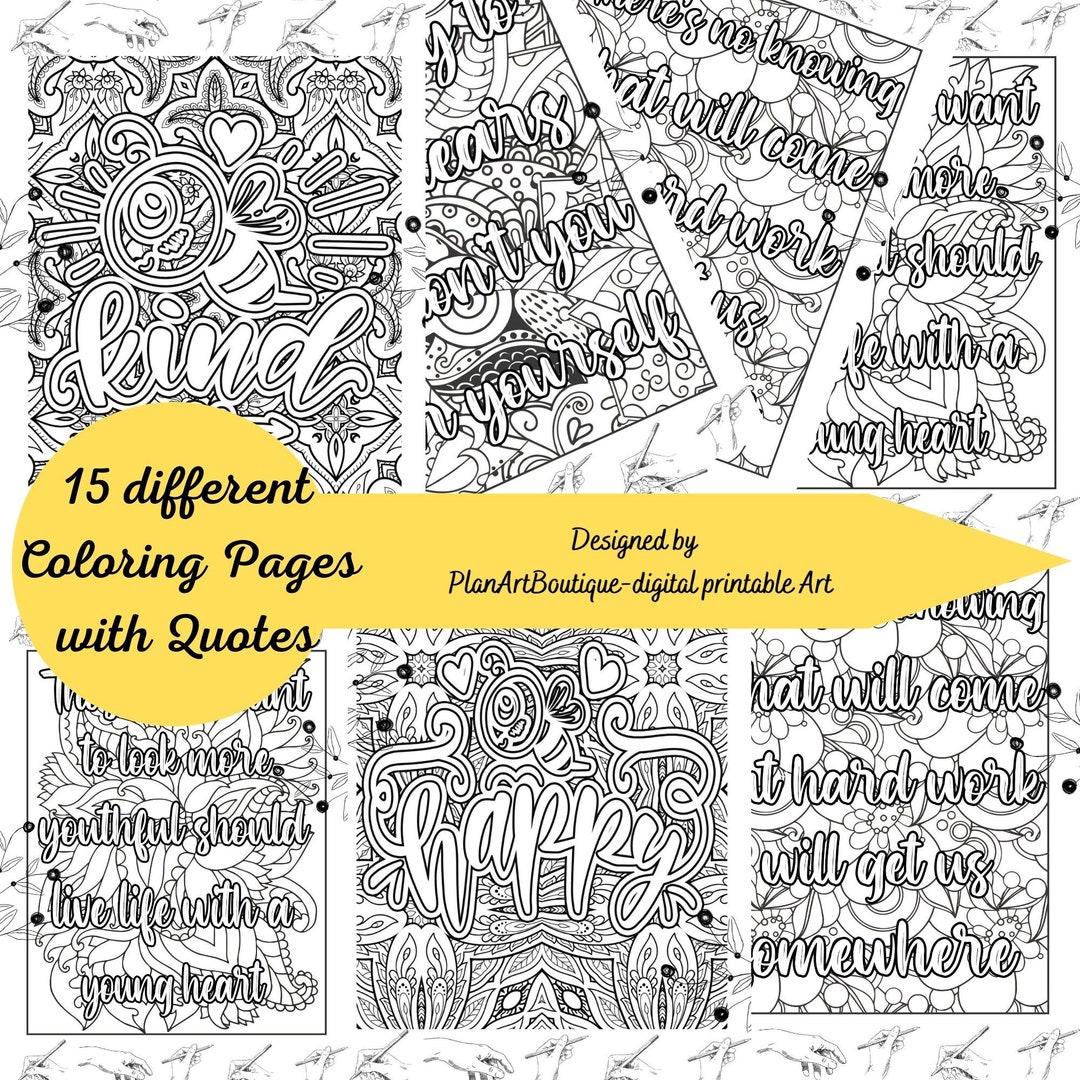 Coloring Book Pages 15 QUOTES Printable Digital Large Sheets for ...