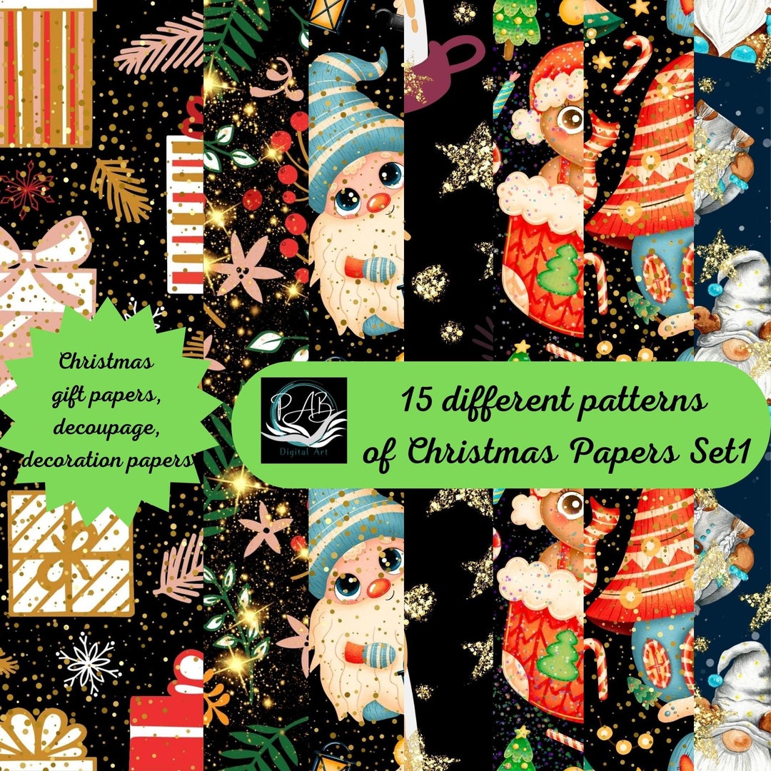 Printable Digital Paper CHRISTMAS PAPERS SET1 15 Large Sheets for ...