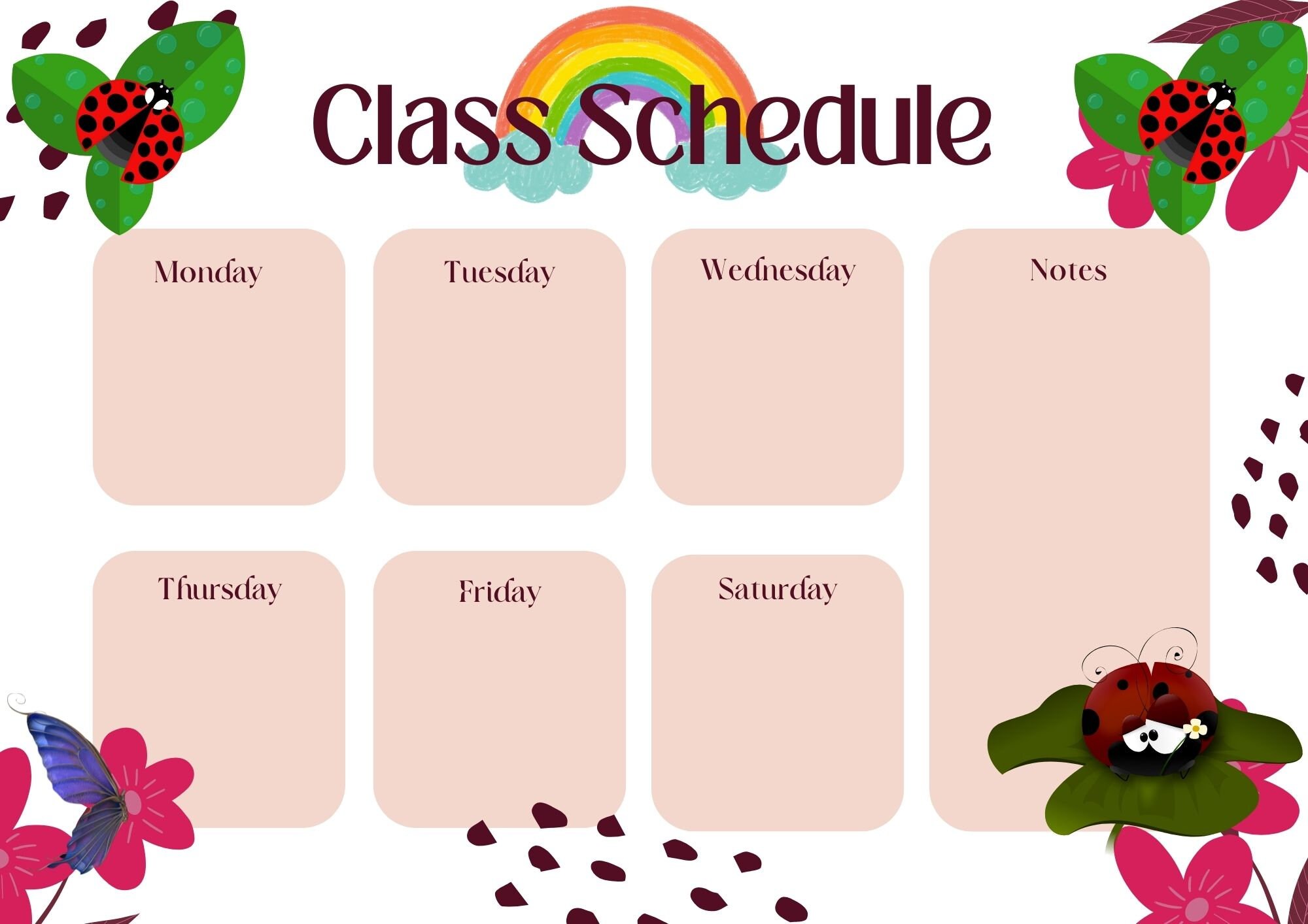 School Class Weekly Schedule Planner,5 Different Files Bundle Digital ...