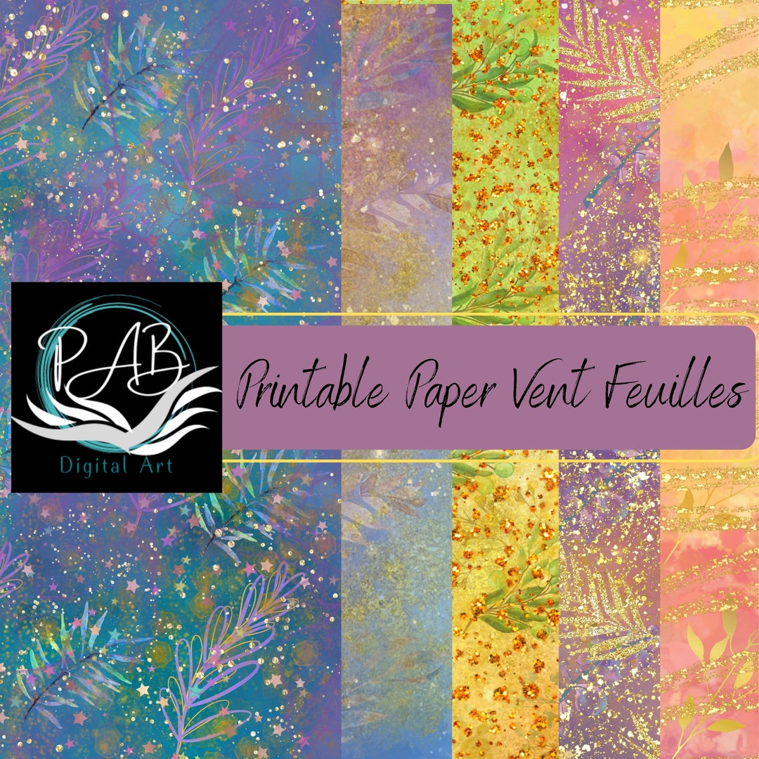Printable Digital Paper VENT FEUILLES 5 Large Sheets for - Etsy