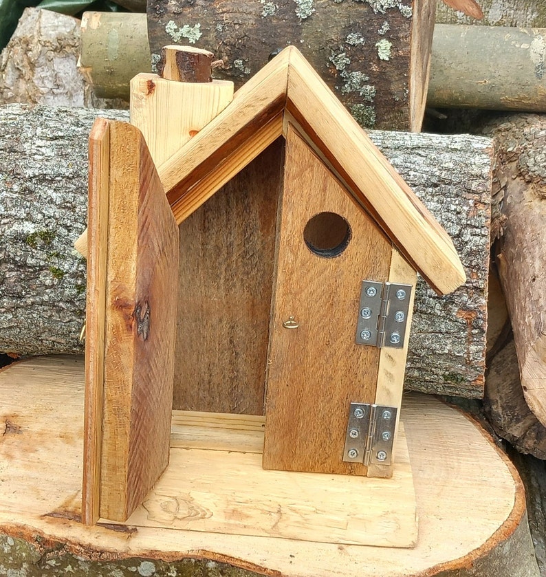 Handmade Solid Wood Birdhouse / Nest Box With a Double Door/ Natural ...