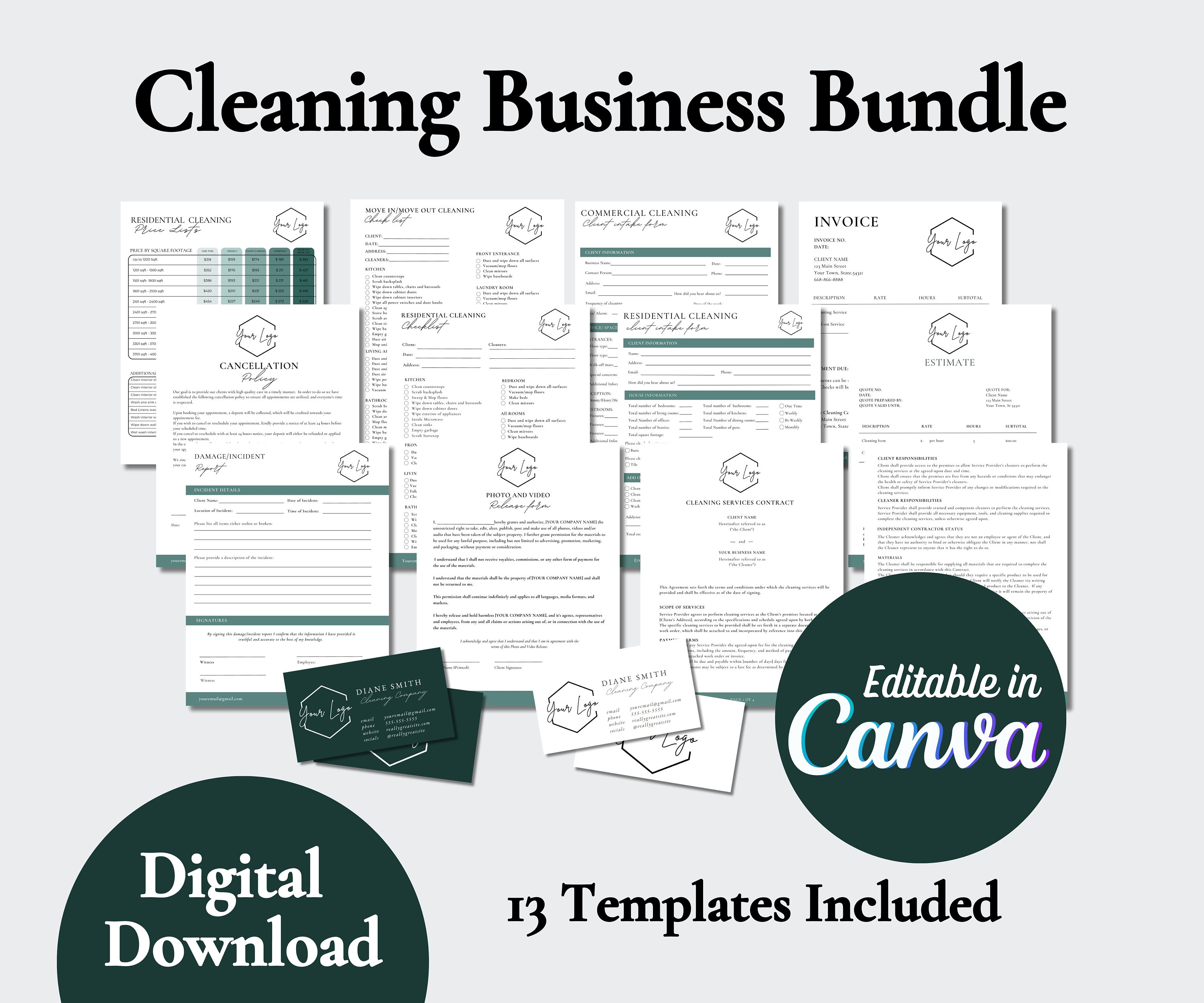Cleaning Service Business Templates: Editable Forms Bundle (digital ...