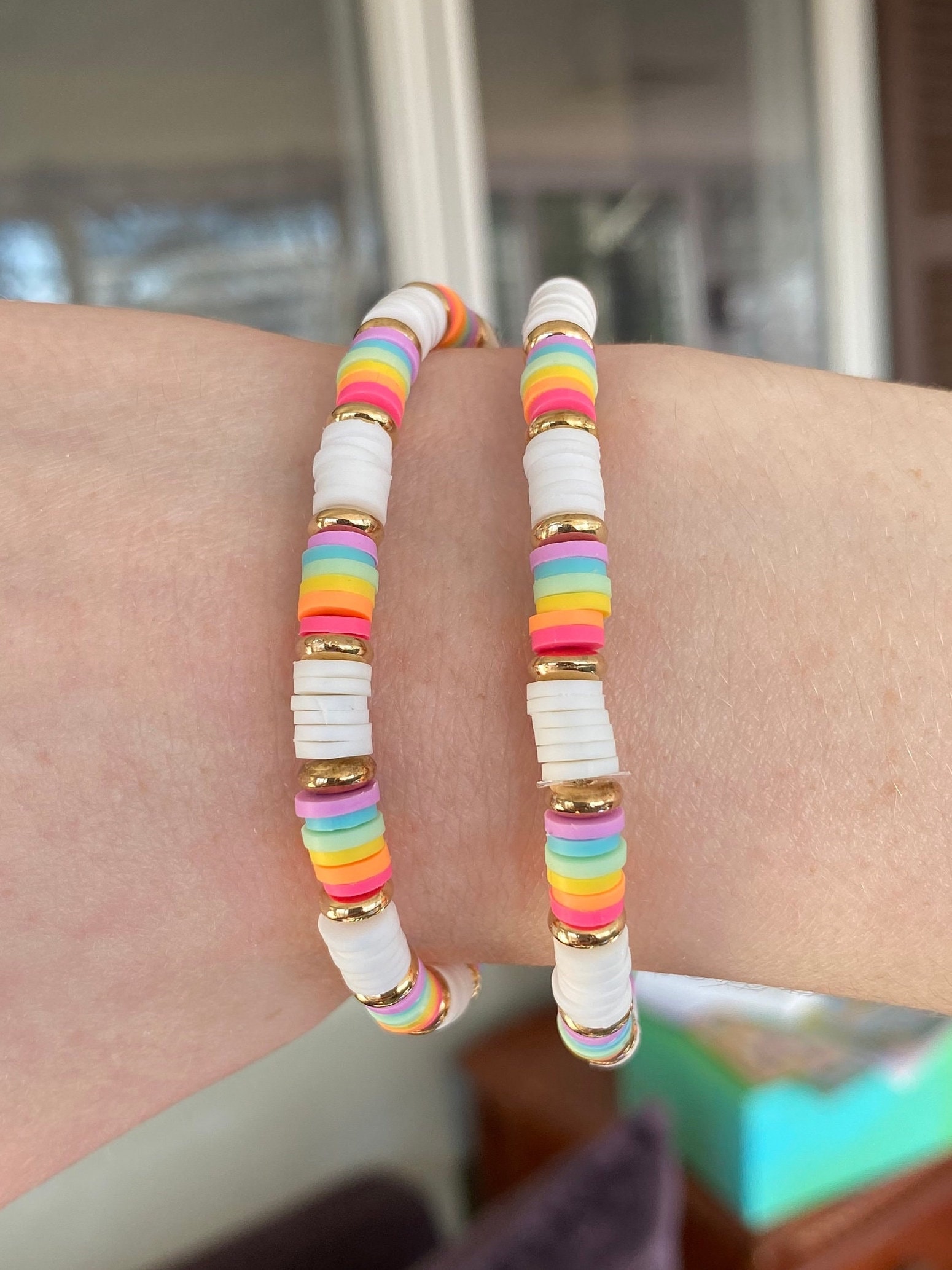 Rainbow Blast Clay Bead Bracelet - Etsy