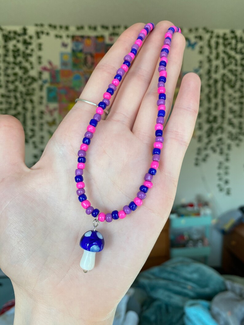 LGBTQ Pride Seed Bead Mushroom Necklace Glass Mushroom Bead - Etsy