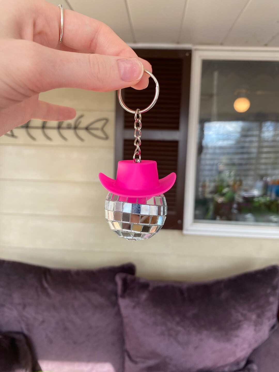 Disco Ball Cowgirl Hat Pink Keychain Preppy Western Keychain - Etsy
