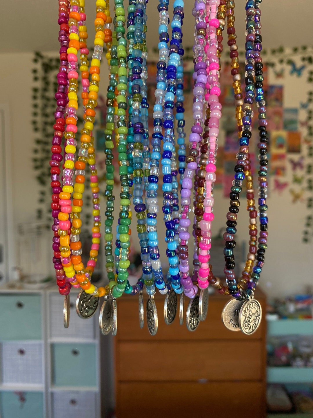 Custom Zodiac Seed Bead Choker Necklace Astrology Charm Beaded Necklace ...