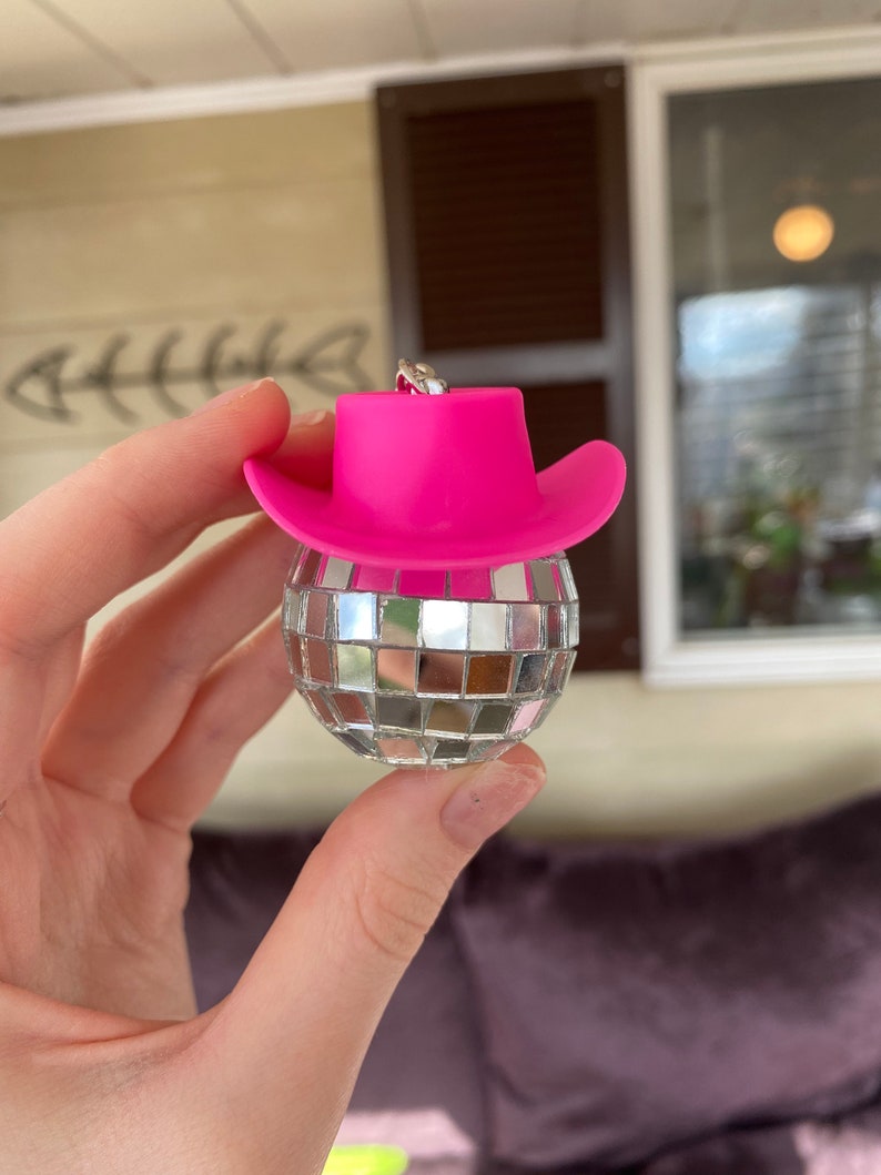 Disco Ball Cowgirl Hat Pink Keychain Preppy Western Keychain - Etsy