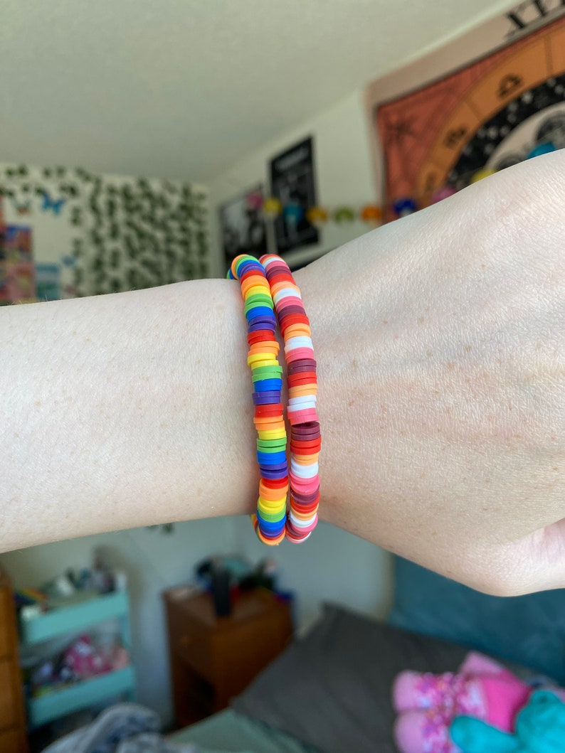 LGBTQ Pride Flag Clay Bead Stretch Bracelet Transgender - Etsy