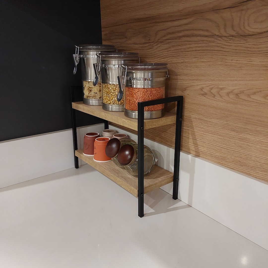2-tier Kitchen Countertop Shelf: Wooden Spice Rack Organizer - Etsy