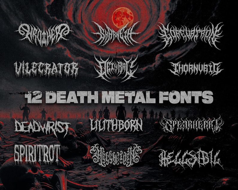 12 Premium Death Metal Fonts - Gothic, Black Metal, Horror Fonts Bundle ...